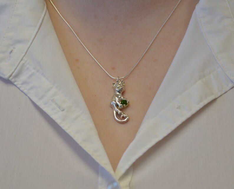 Cast Dimensional Space Alien Cat Pendants - Choose a Gemstone! Silver ...