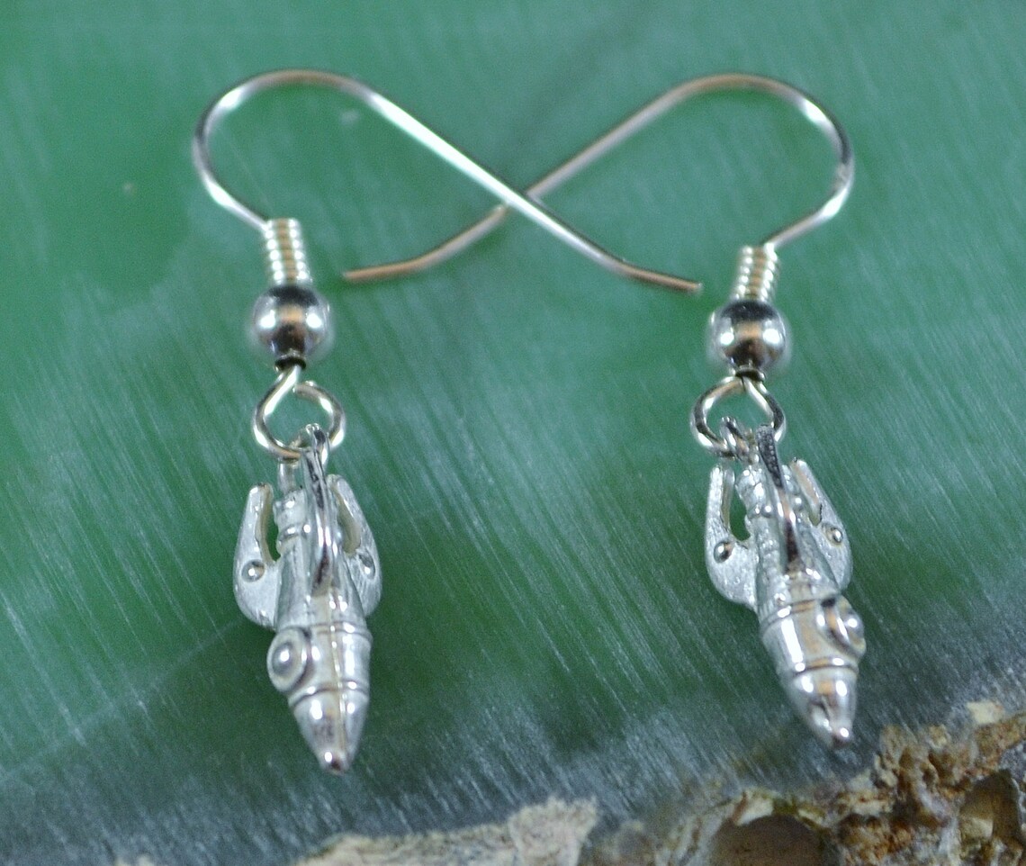 Cast Retro Rocket Charm Earrings Tiny Sterling Silver 3D - Etsy