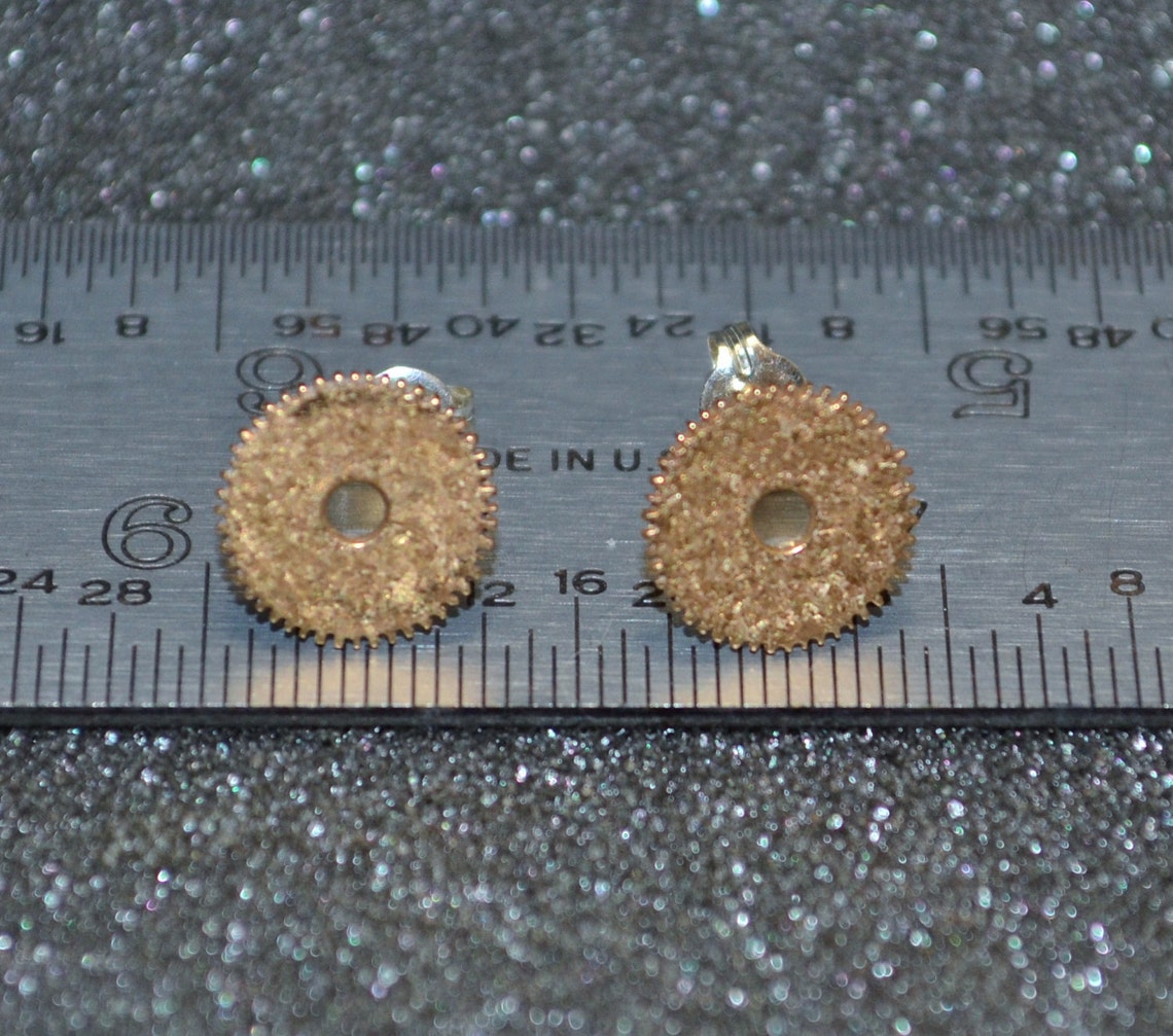 Cast Small Gear Stud Earrings - Bronze Tiny Saw Tooth Gears With Holes ...