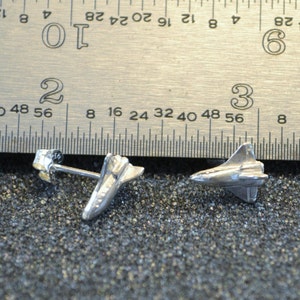 Cast Space Shuttle Earrings - Tiny 3D Silver Outer Space Exploration ...