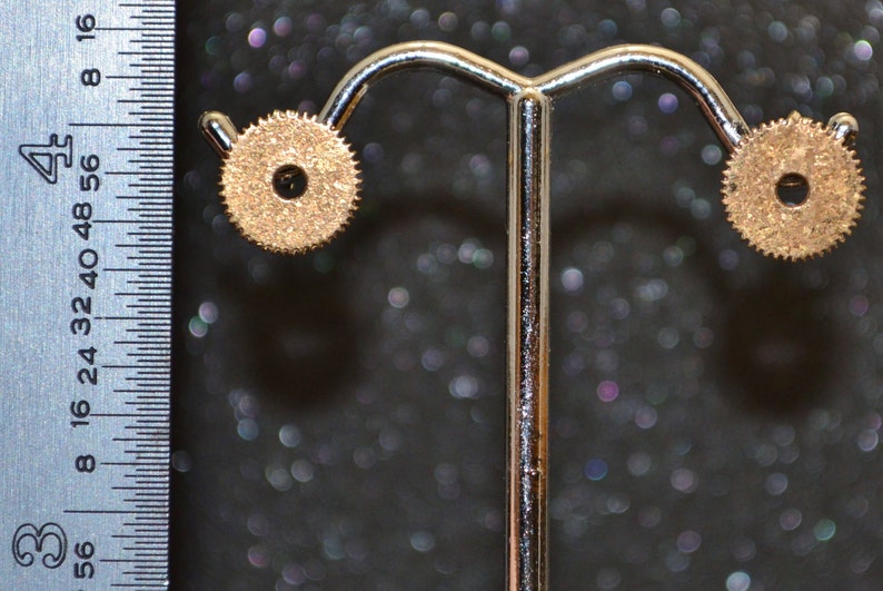 Cast Small Gear Stud Earrings - Bronze Tiny Saw Tooth Gears With Holes ...