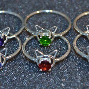 Small Sterling Wire Cat Head Ring in Your Size - Choose a Gemstone ...