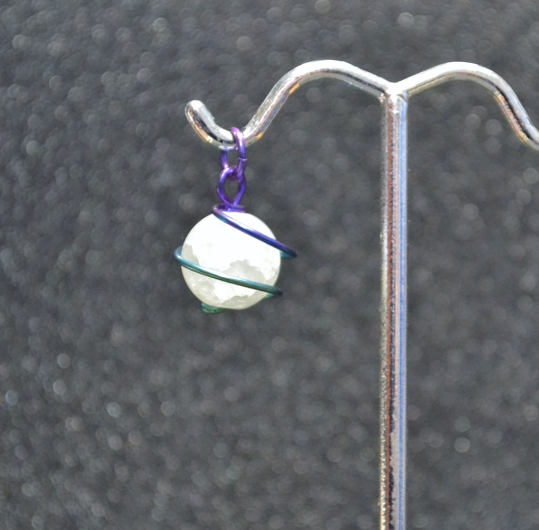 Blue-green Niobium and Crackle Quartz Wrapped Bead Pendant or Charm ...