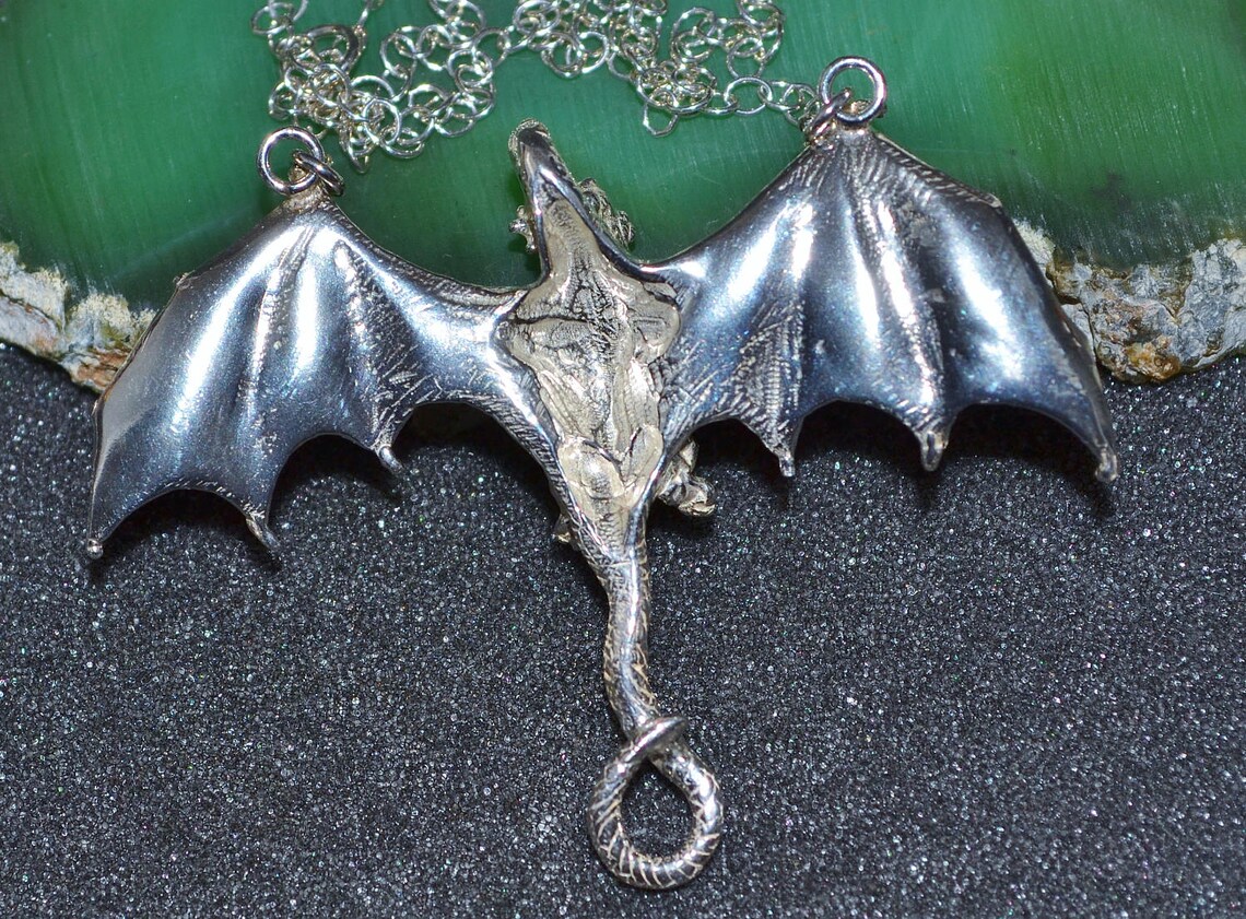 Cast Dimensional Adult Dragon Necklace. Sterling Silver 2D | Etsy