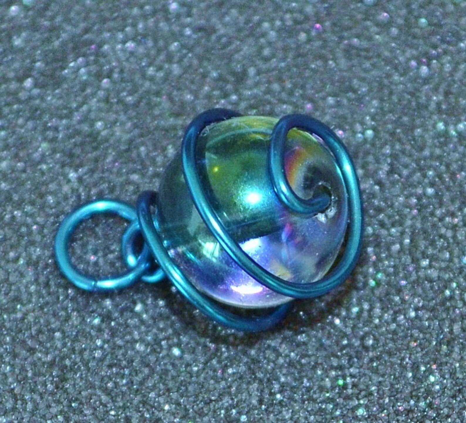 Blue Niobium and Aqua Aura Quartz Wrapped Bead Charm or - Etsy