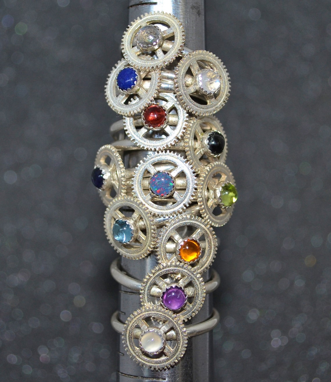 Cast Small Open Gear Stacking Ring Choose a Gem Steampunk - Etsy