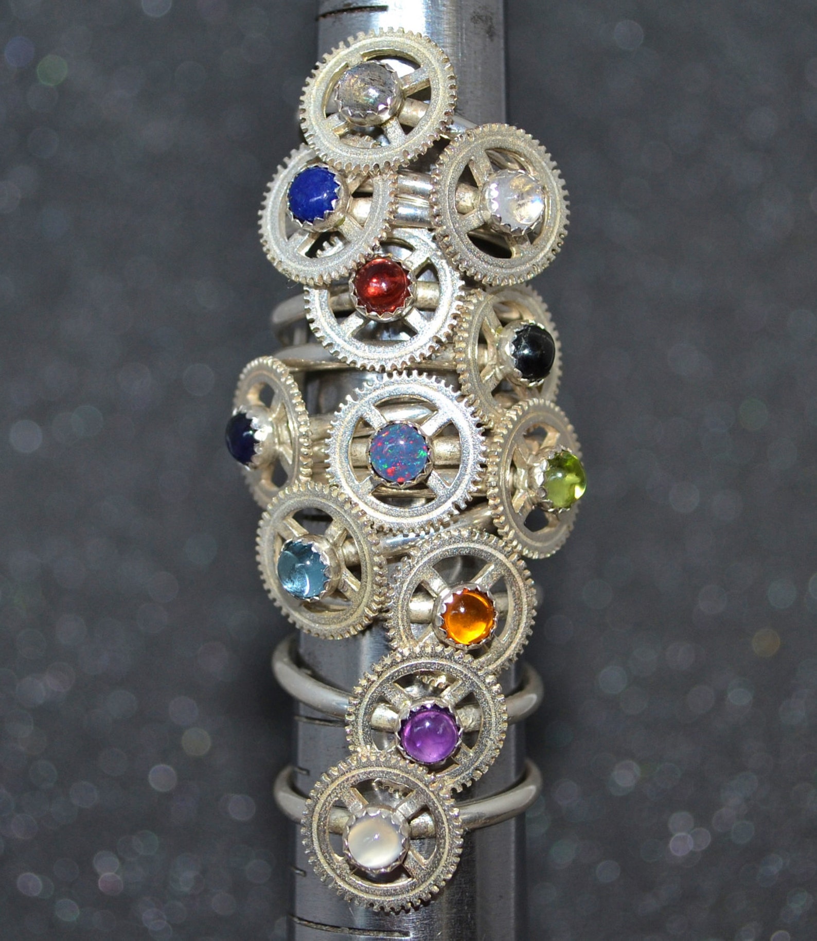 Cast Small Open Gear Stacking Ring Choose a Gem Steampunk Inspired ...