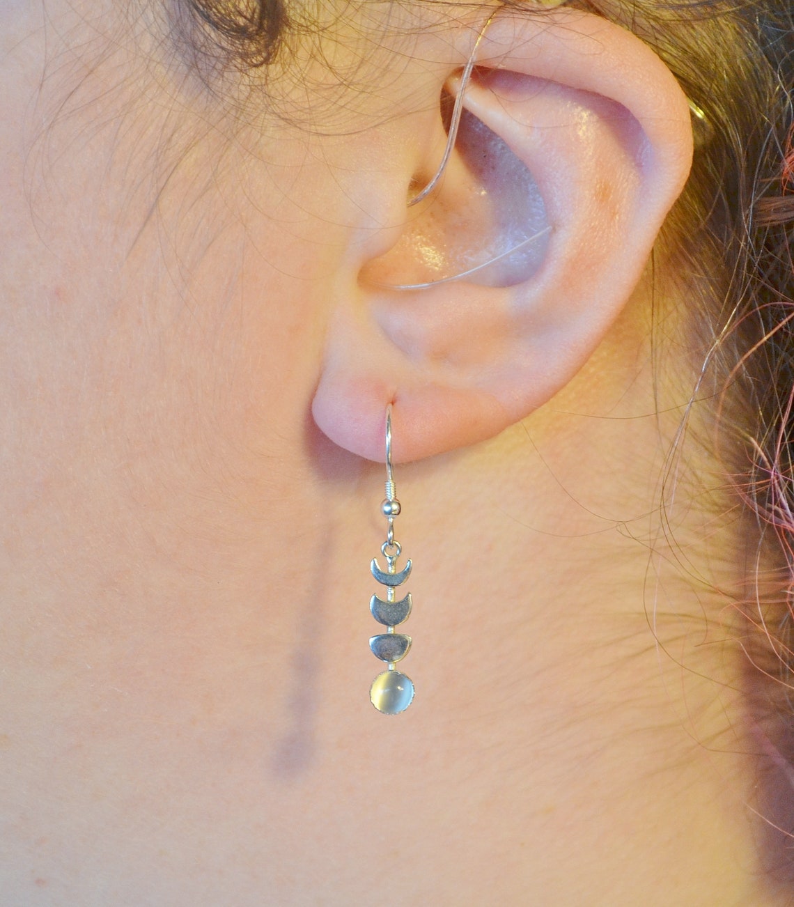 Moonstone and Sterling Silver Linear Moon Phase Earrings | Etsy