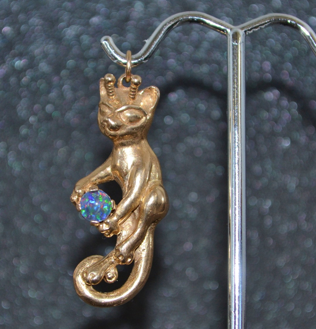 Cast Dimensional Space Alien Cat Pendants - Choose a Gemstone! Bronze ...