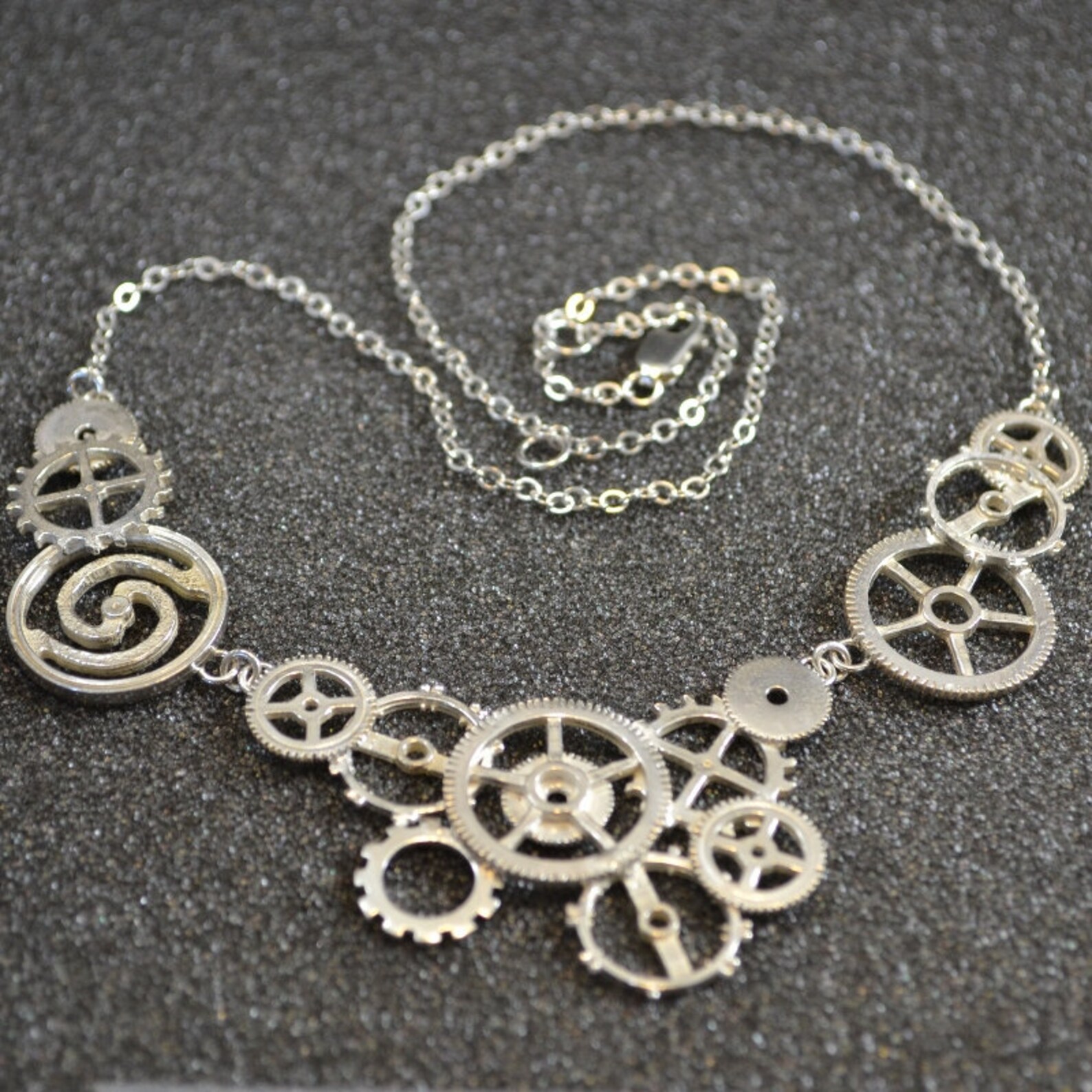 Cast Gear Cluster Necklace in Sterling Silver Steampunk Inspired ...