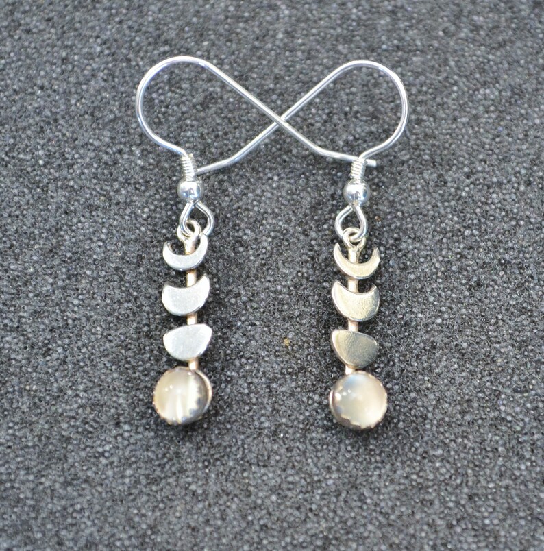 Moonstone and Sterling Silver Linear Moon Phase Earrings | Etsy