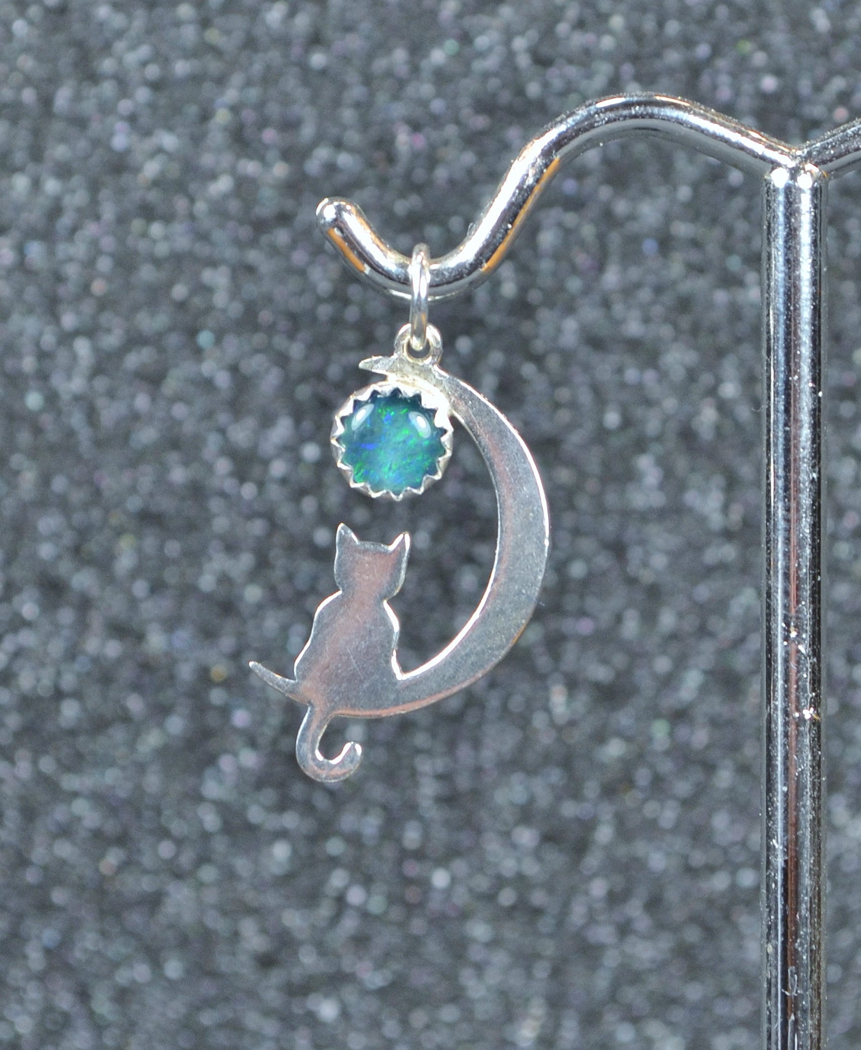 Sterling Cat on Crescent Moon Pendant or Charm - Choose a Gemstone ...