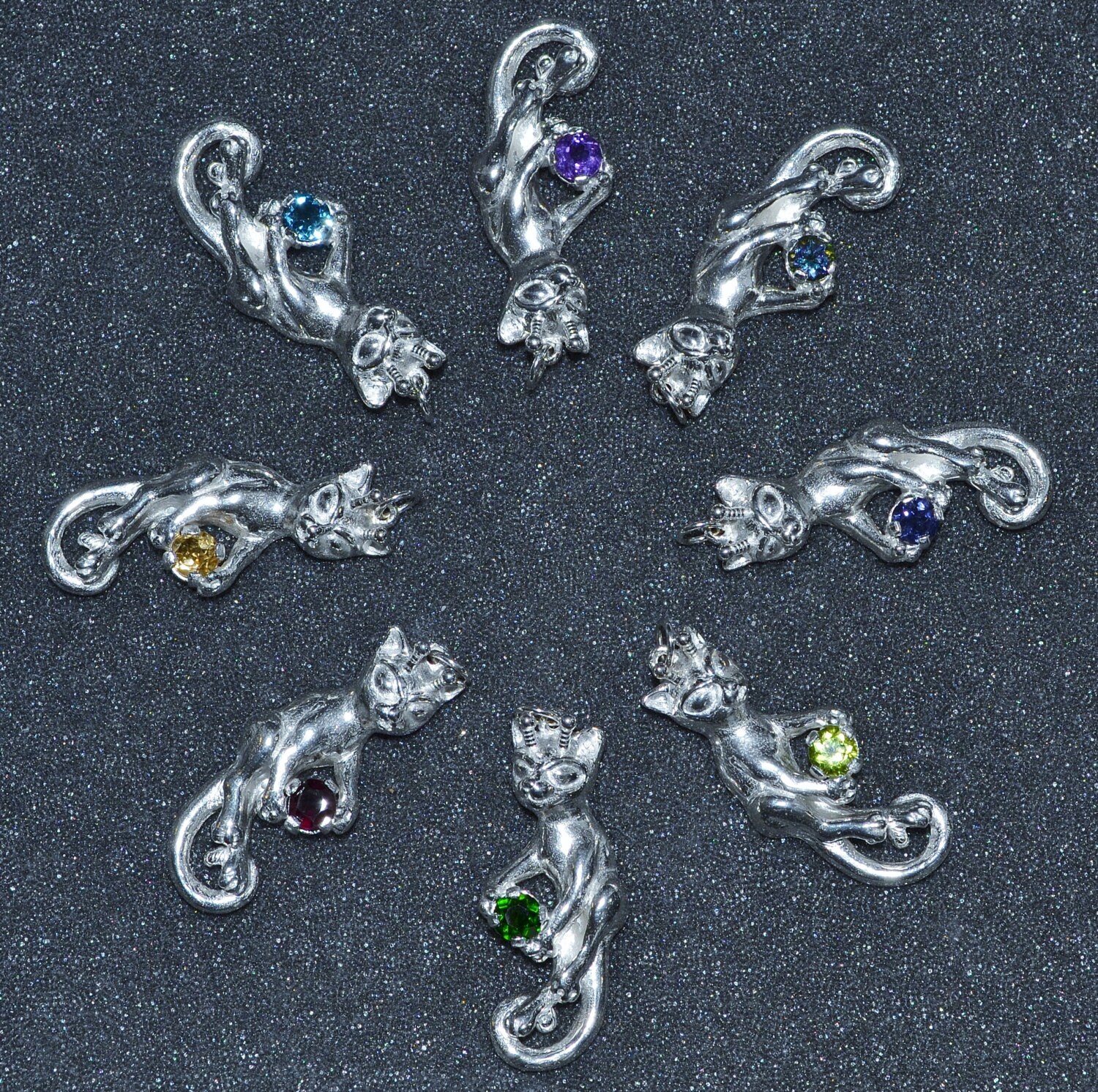 Cast Dimensional Space Alien Cat Pendants - Choose a Gemstone! Silver ...