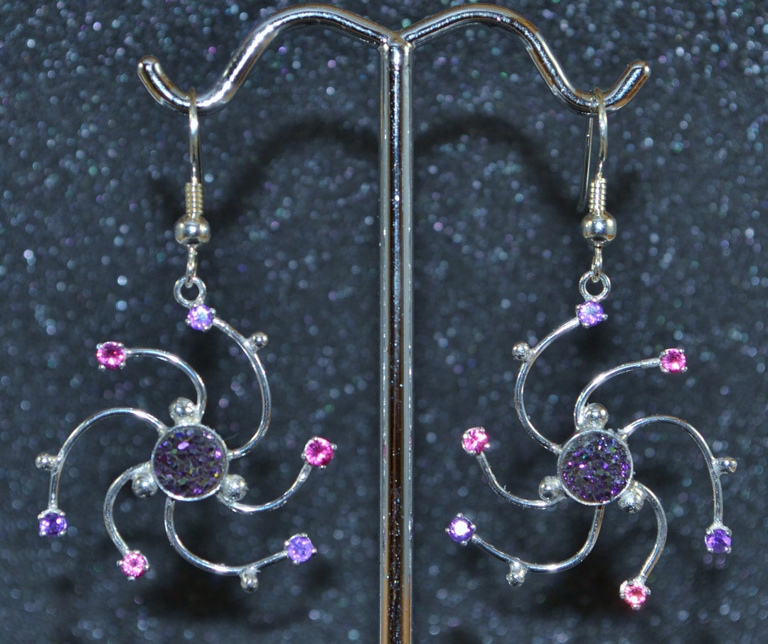 Nebula Earrings With Amethyst, Titanium Quartz and Tourmaline. A ...