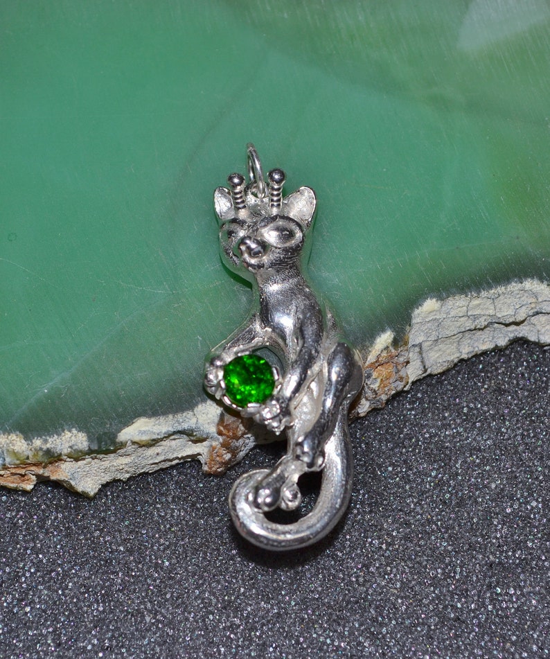 Cast Dimensional Space Alien Cat Pendants - Choose a Gemstone! Silver ...