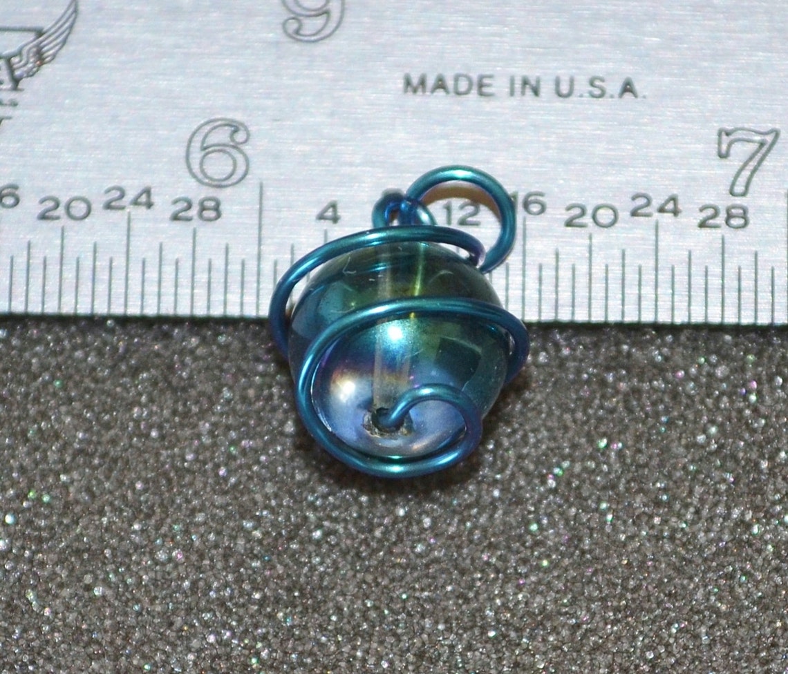Blue Niobium and Aqua Aura Quartz Wrapped Bead Charm or | Etsy