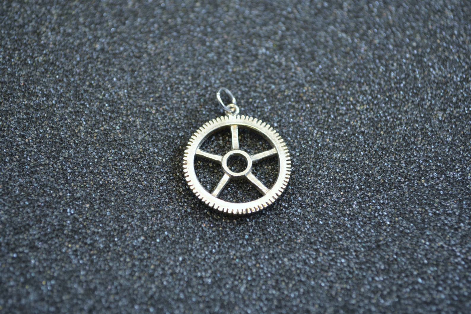 Cast Small Gear Wheel Pendant or Charm - Silver Saw Toothed Gear With ...