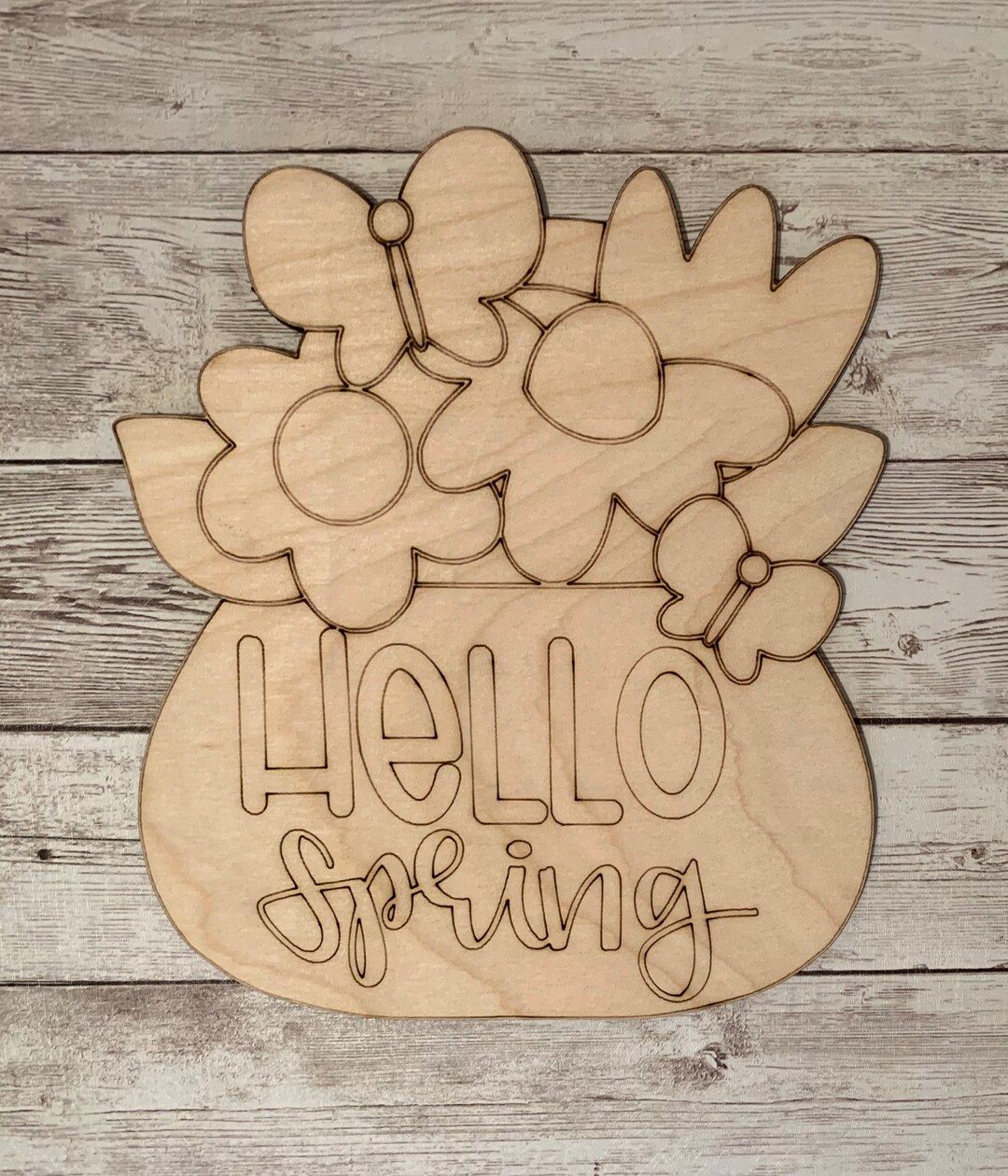 Hello Spring Wood Blank, Easter Door Hanger DIY Sign, Spring Door Decor ...