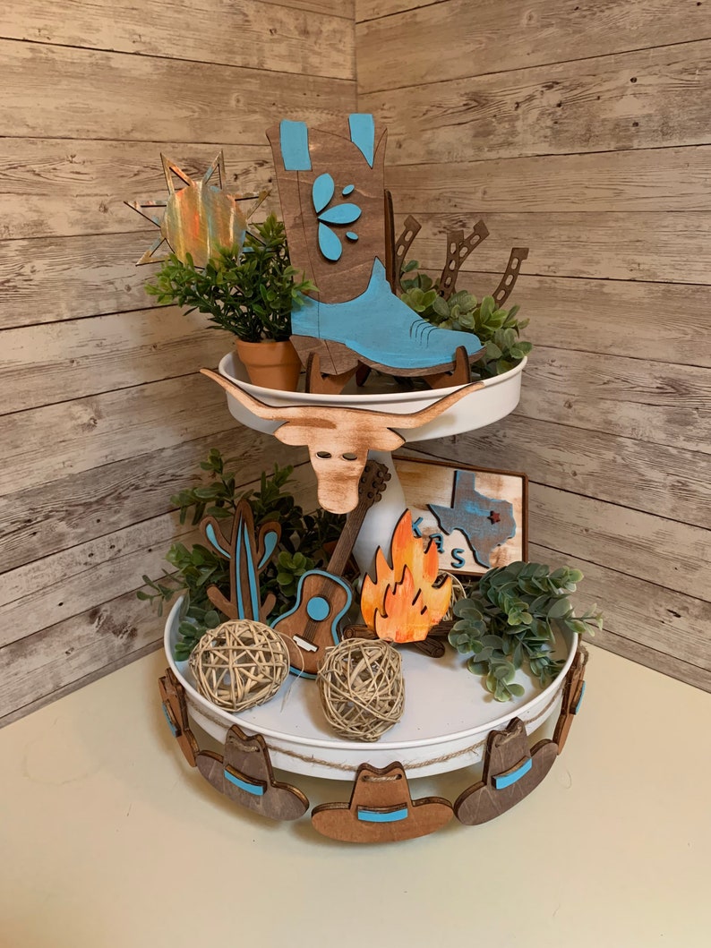 Western Tiered Tray Set Cowboy Tiered Tray Set Texas Theme - Etsy