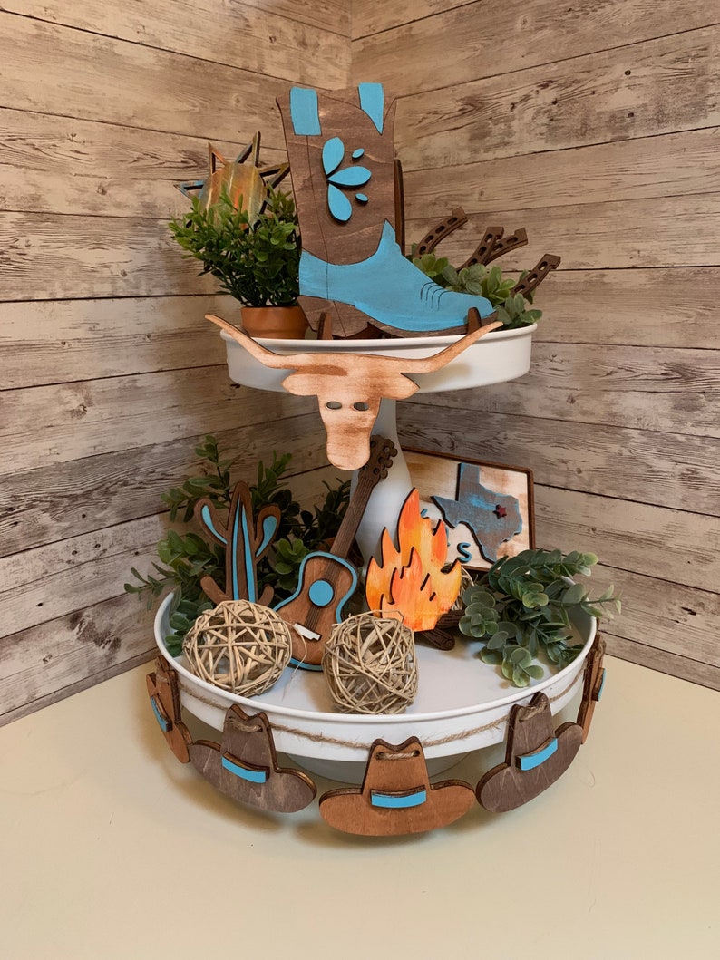 Western Tiered Tray Set Cowboy Tiered Tray Set Texas Theme - Etsy