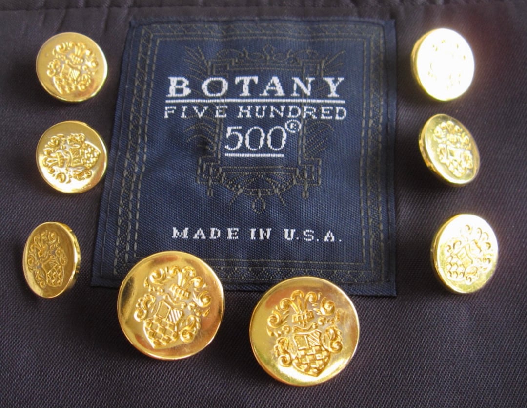 Botany 500 Replacement 8 Button Set Etched Shield Gold Tone • From Navy ...