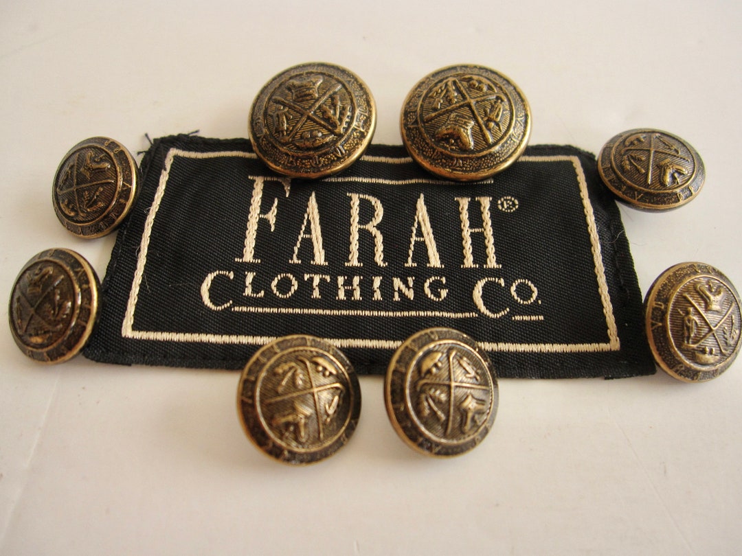 Farah 8 Blazer Replacement Buttons Burnished Antique Gold Tone Preppy ...