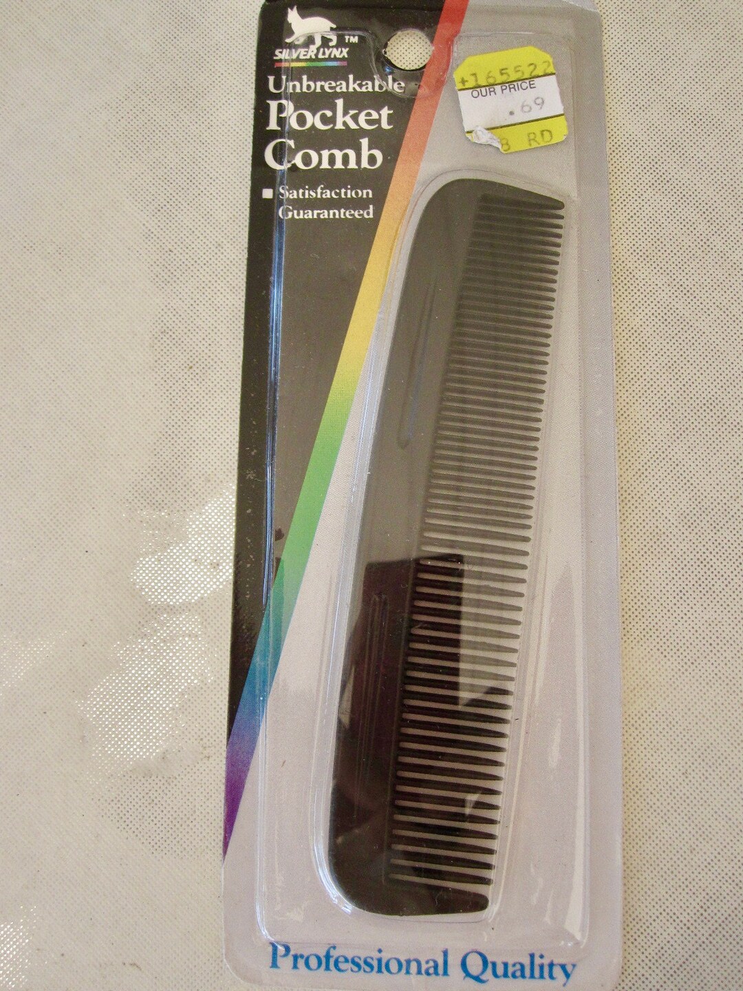 VTG Silver Lynx Unbreakable Fine Pocket Comb Black Plastic Factory ...