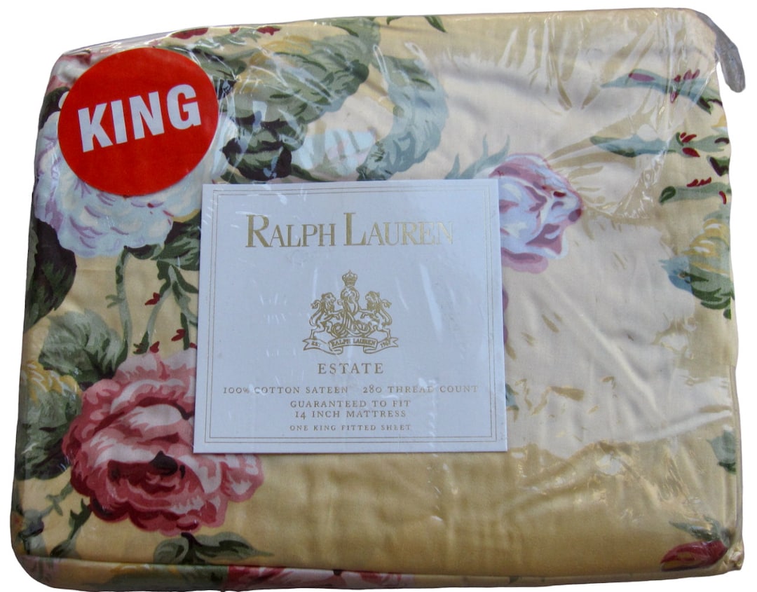Vintage Ralph Lauren Kathleen Egyptian Cotton Yellow Floral King Fitted ...