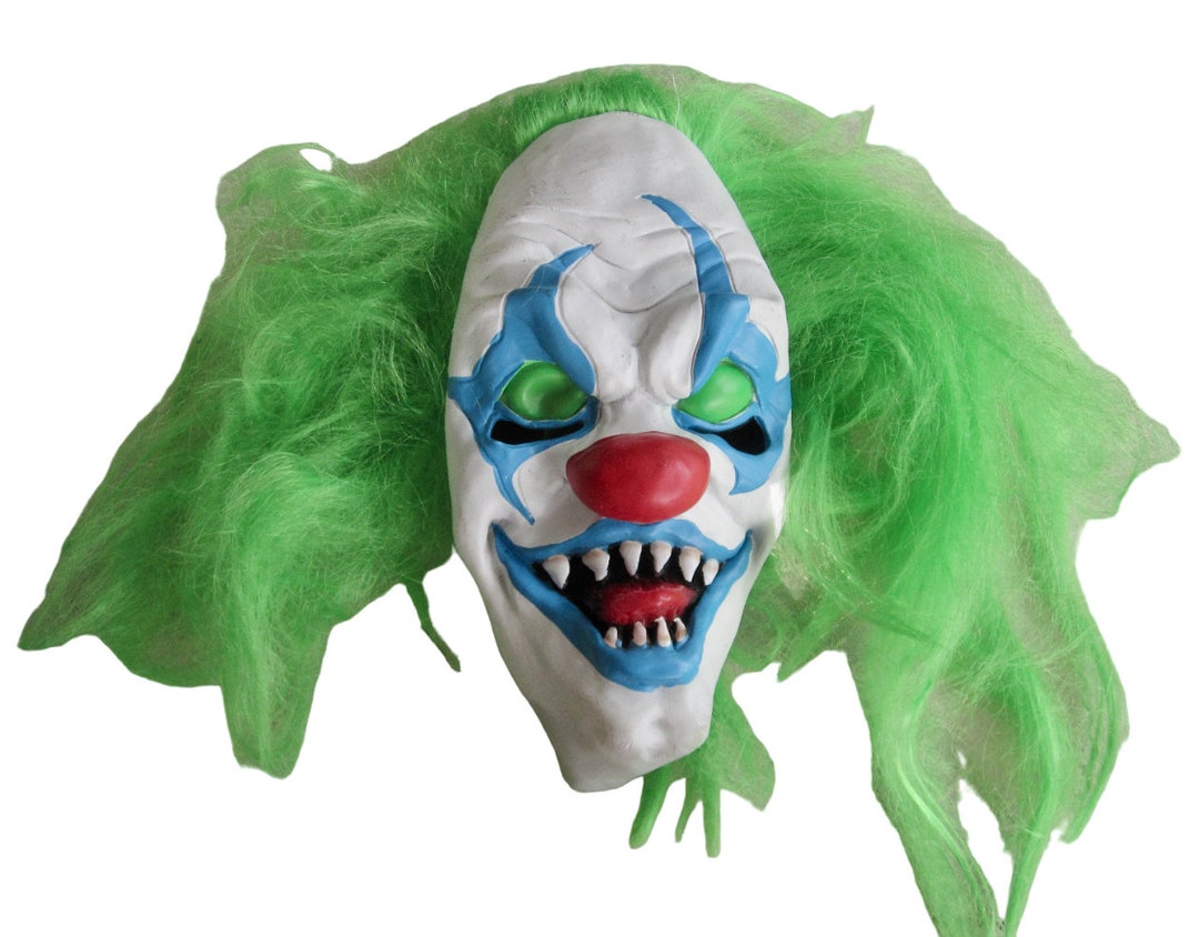Latex Clown Full Mask W Green Hair Red Tongue Leering Smile - Etsy