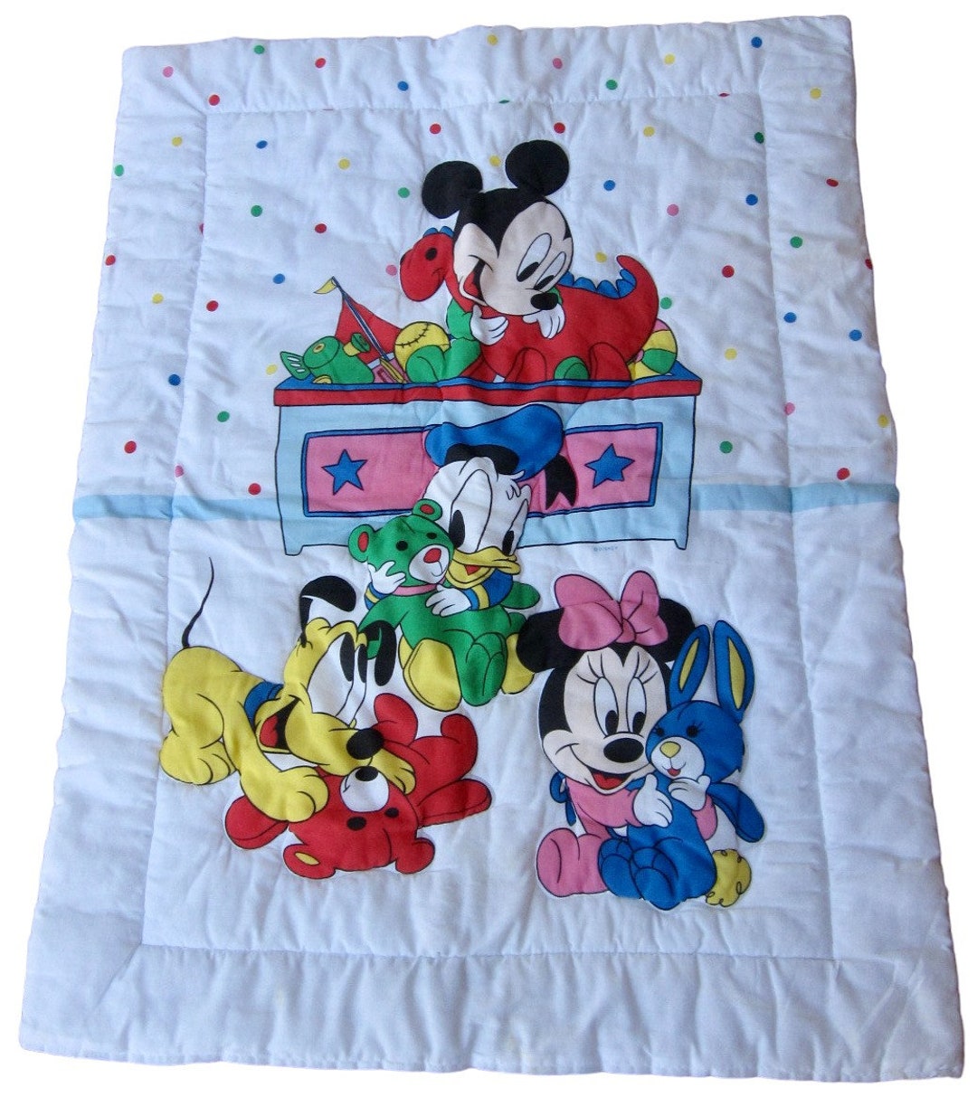 Vintage 80s Dundee Dots Disney Baby Mickey Minnie Donald Comforter ...