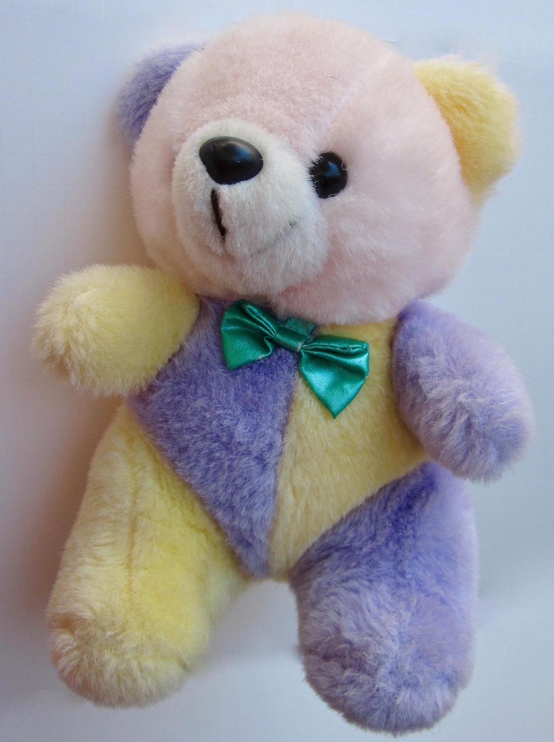 Vintage 80s Plush Teddy Bear Pastel Harlequin MTY Internat'l Purple ...