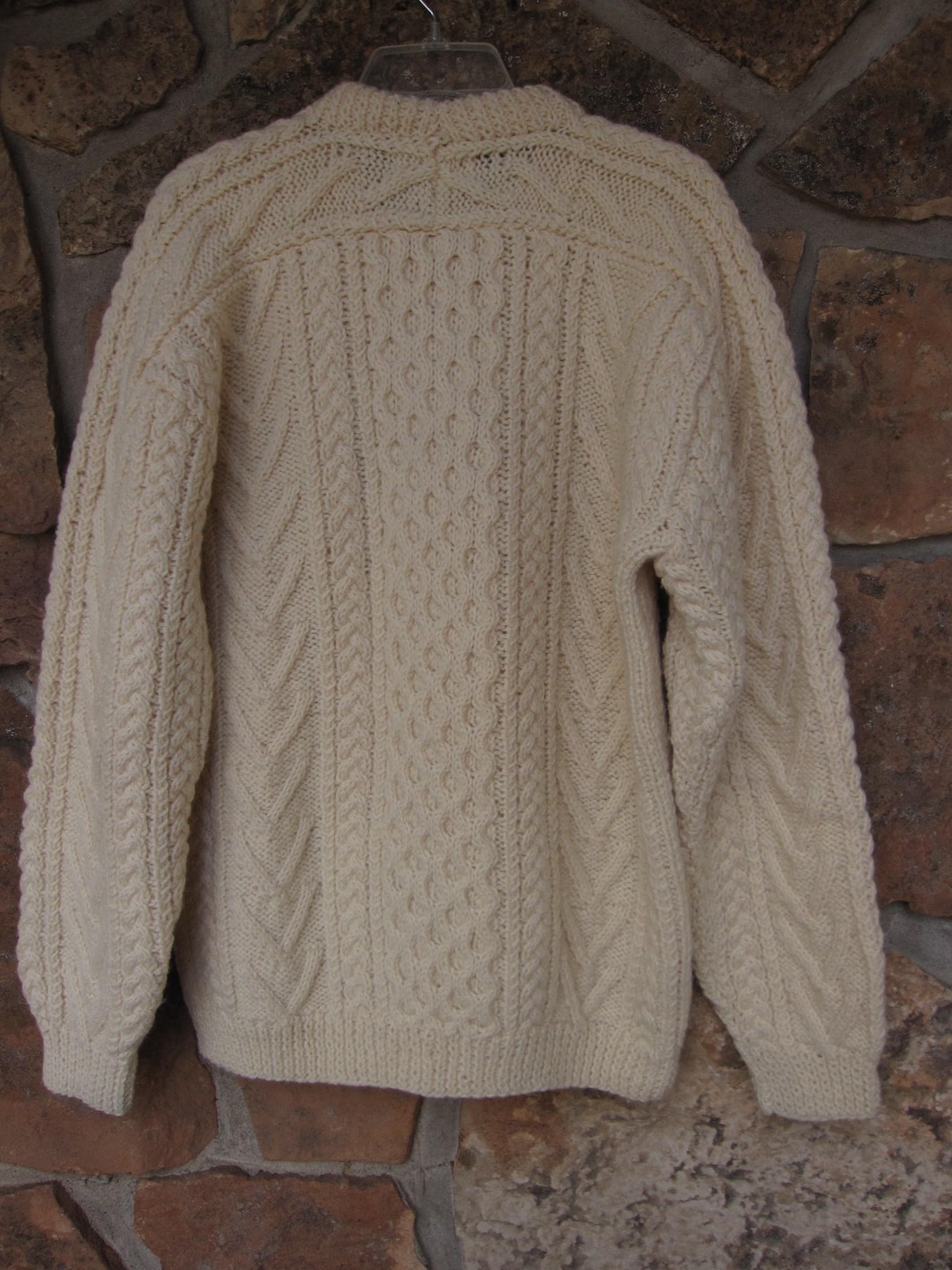Vintage Aran Cable Knit Irish Wool Sweater Men XL Hand Knit Ireland ST ...