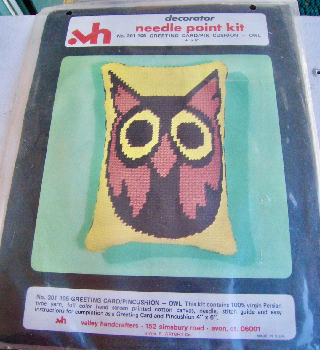 Vintage 70s Owl Needlepoint Kit MCM 4 X 6" Valley Handcrafters • Made ...