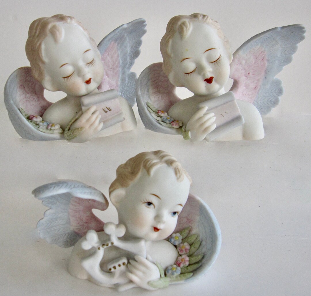 Vintage 1960s Lefton Porcelain Angel Cherub Heads Set of 3 • Christmas ...