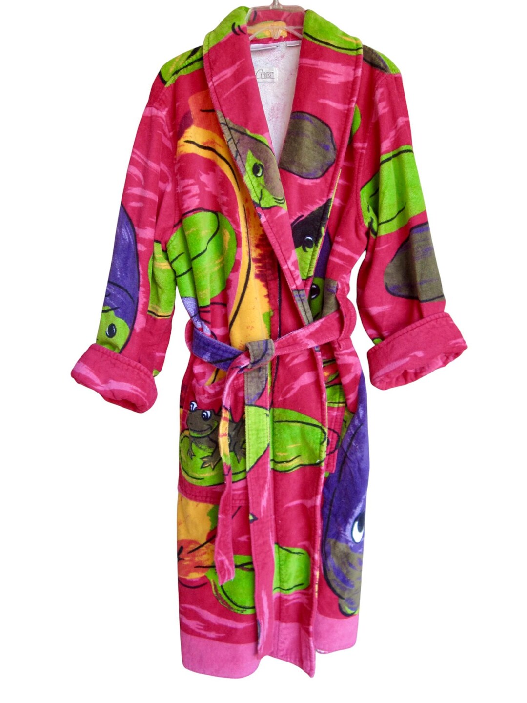 Cypress Terry Wrap Robe Frog Koi Fish Print Neon Brights OSFM Unisex ...