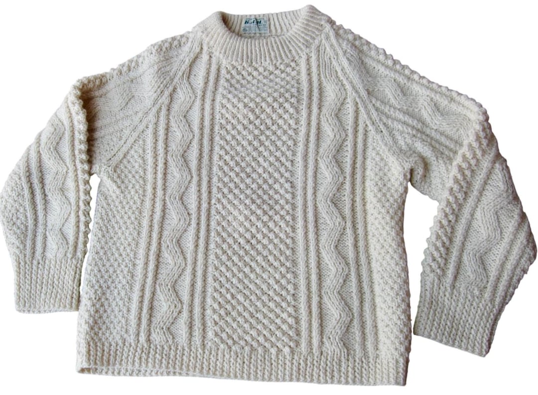 Vintage Irish Aran Cable Wool Sweater Unisex Size 40 Hand Knit in ...