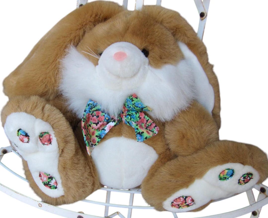 Vintage 90s Hoppy Hopster Plush Bunny Rabbit Tan W Floral Bon Ton Toys ...