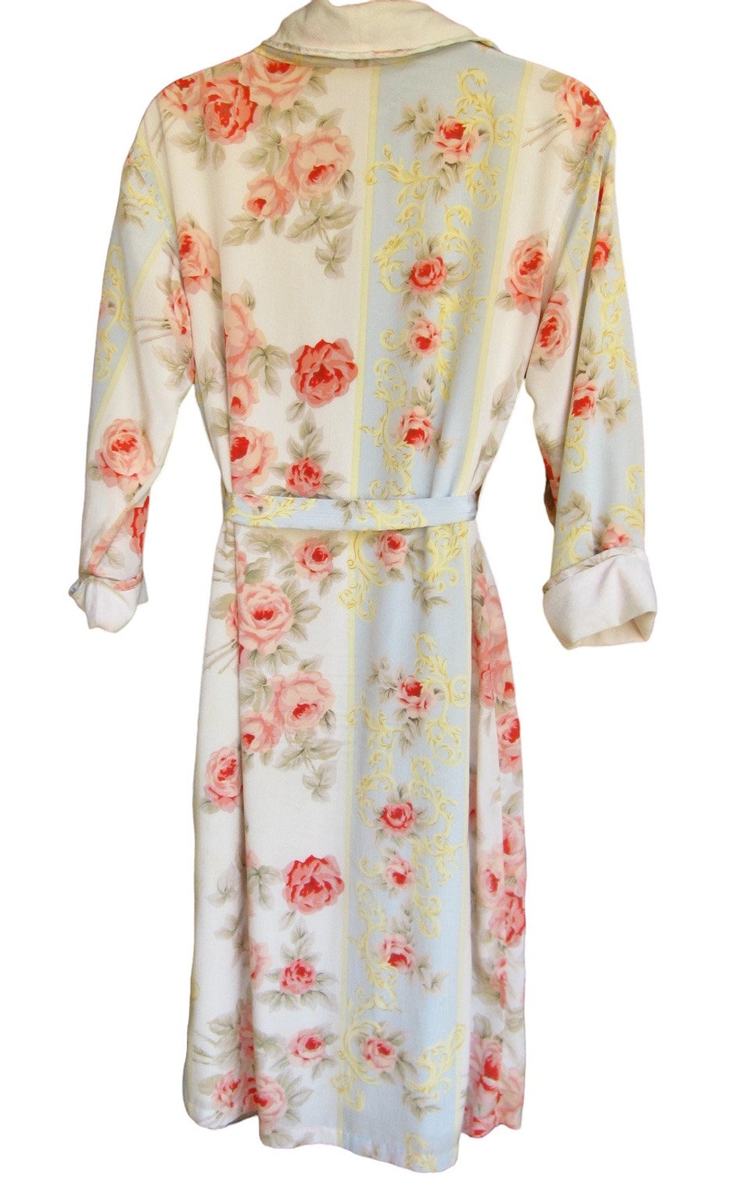 Vintage 80s Victorias Secret Gold Label Wrap Robe Pink Roses Satin M L ...