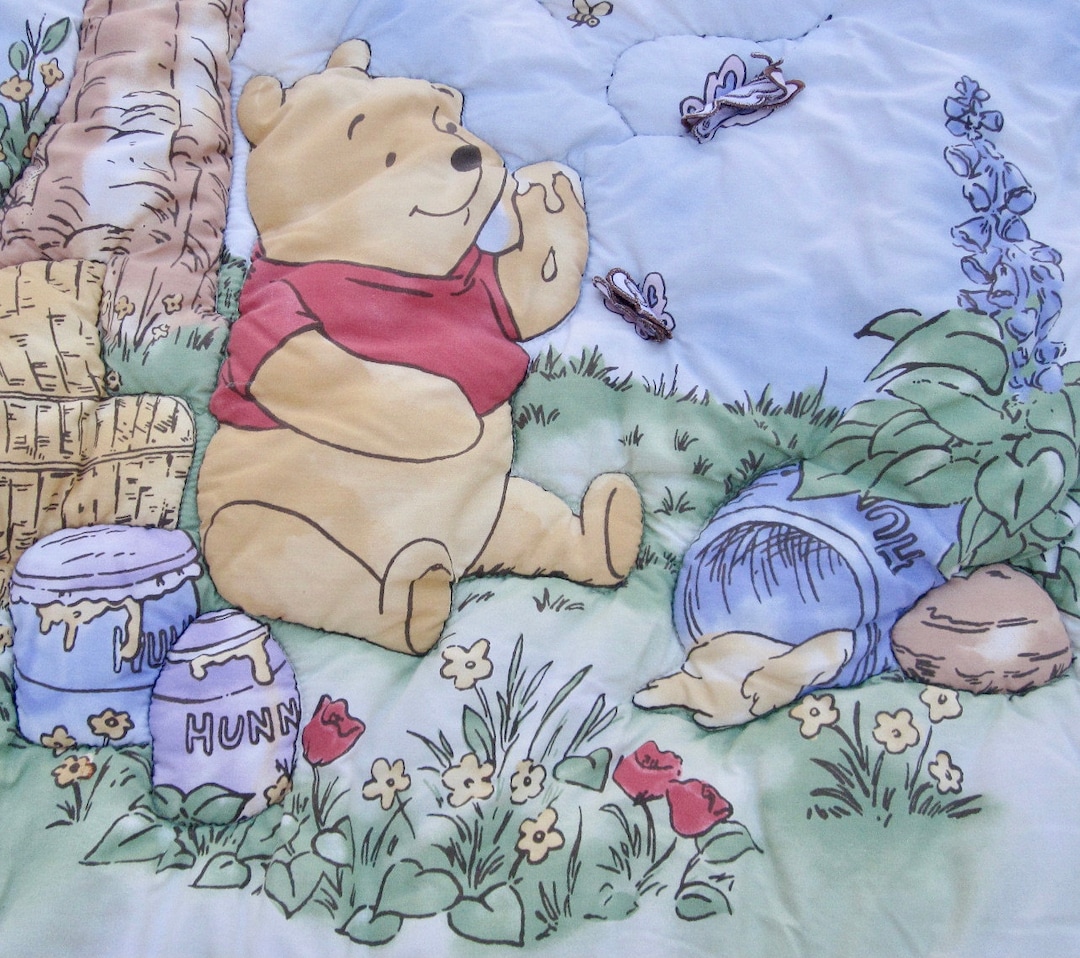 Vintage Classic Winnie the Pooh Baby Comforter Blue Butterflies Hunny ...