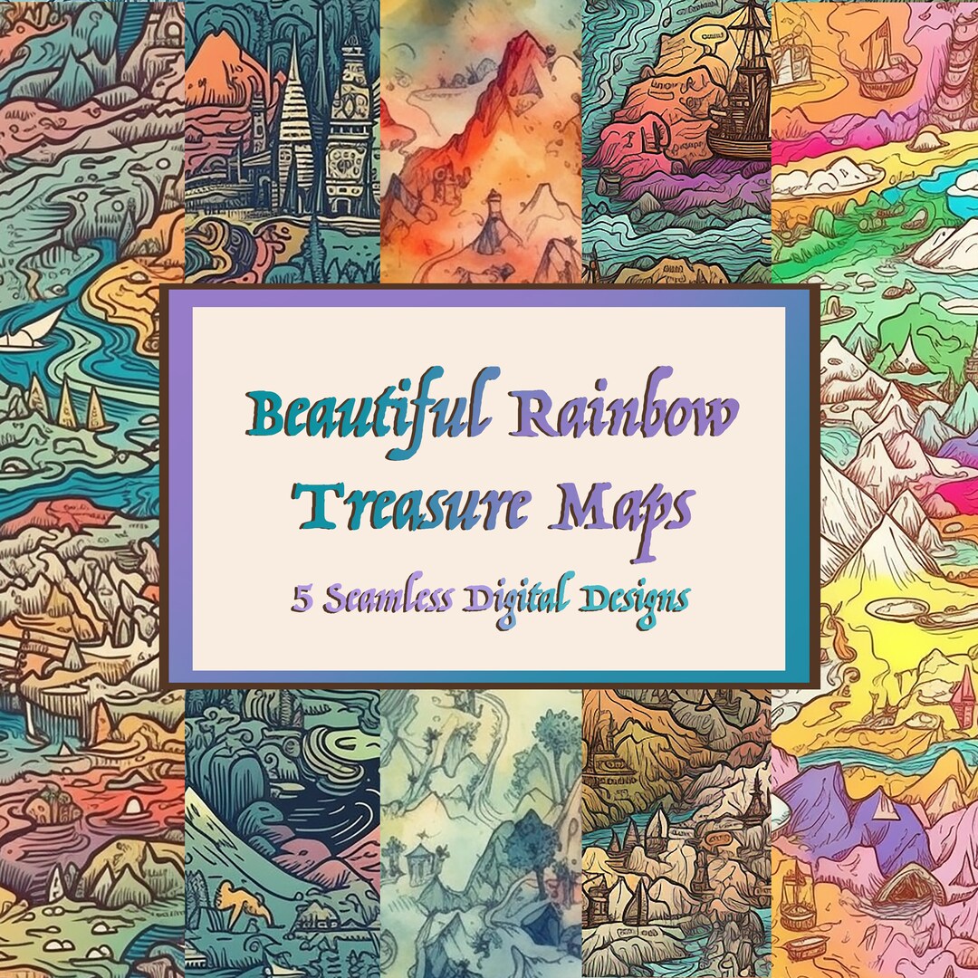 Magical Rainbow Treasure Maps Bundle 1 Seamless, Digital Paper, Digital ...