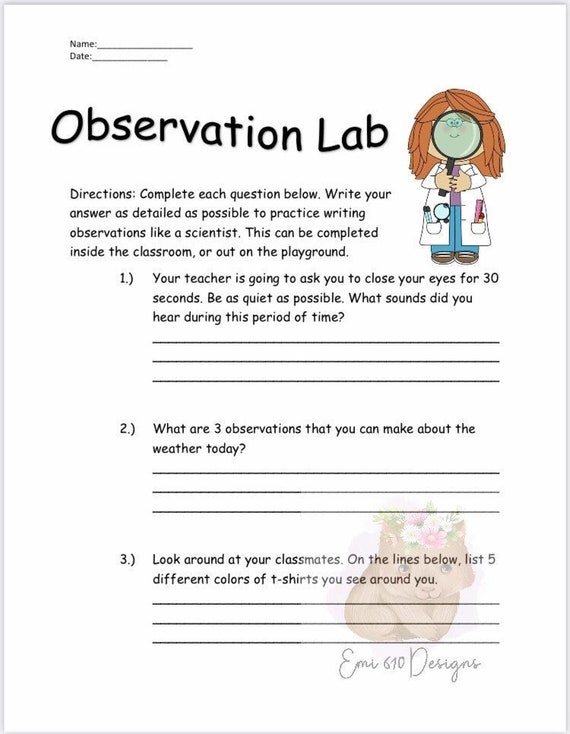 Observation Lab Student Worksheet - Etsy