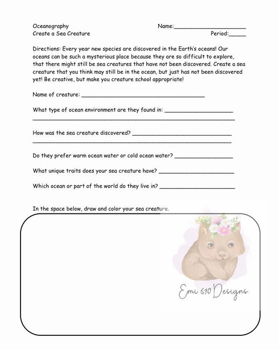 Create a Sea Creature Worksheet - Etsy