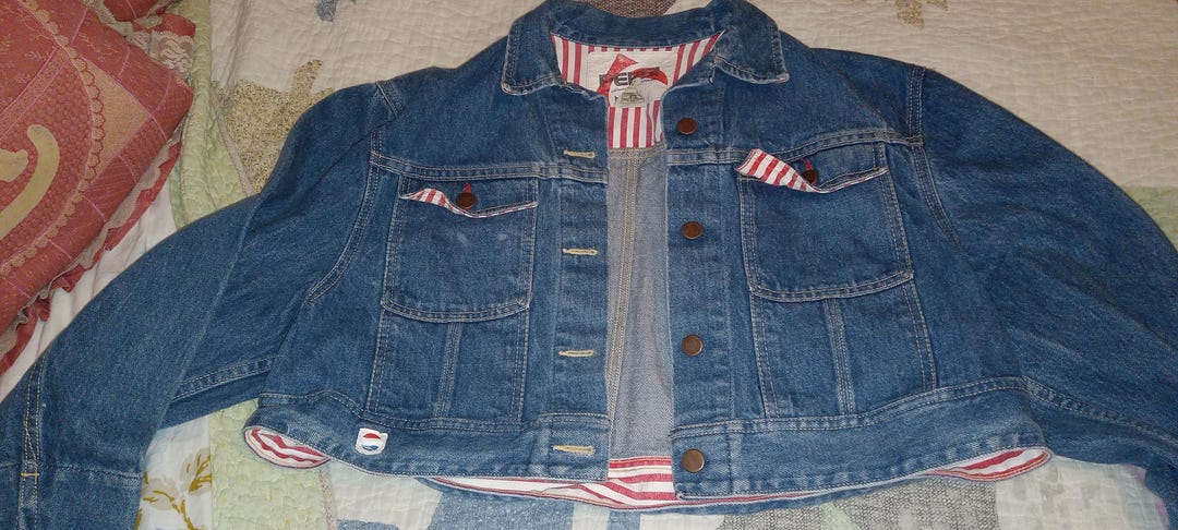 Vintage Pepsi Advertising Crop Top Jean Jacket, Red/white Stripes ...