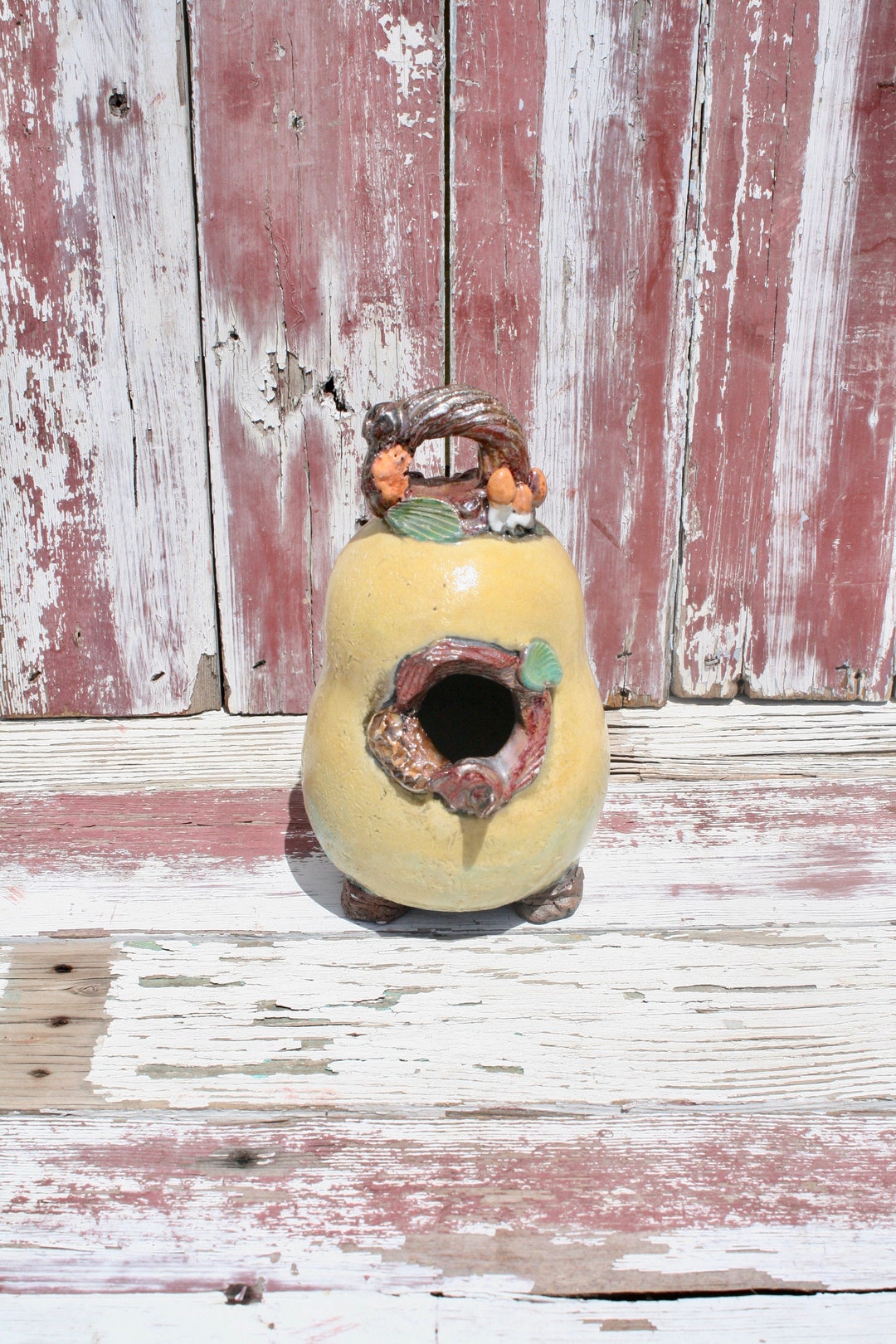 Raku Birdhouse: Yellow Copper Metallic Ceramic Hanging Pottery - Etsy