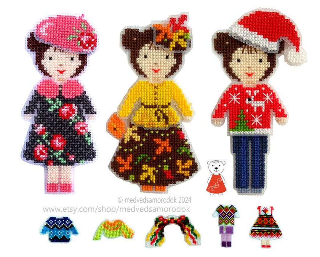 Cross-stitch Paper Doll Pattern – Fashion Dress up Girl (PDF Pattern ...