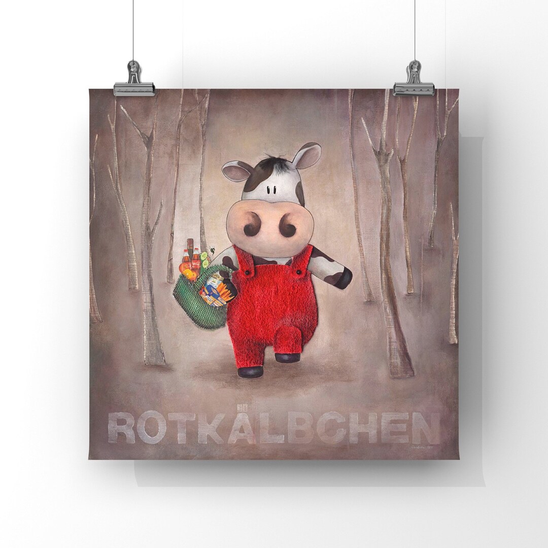 Cute Calf Poster / Collage Painting - Etsy