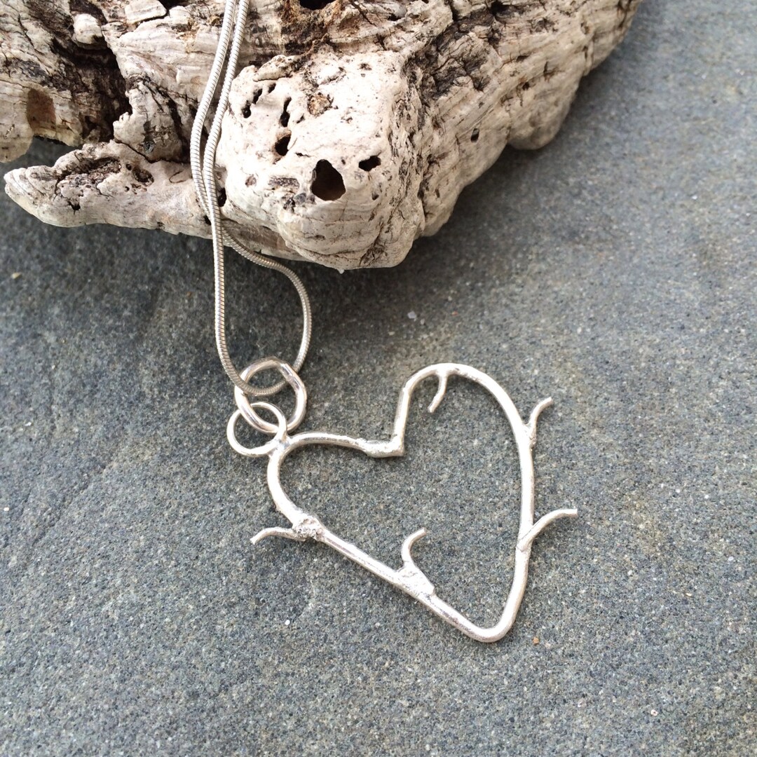 Solid Silver Twig Heart Necklace bramble - Etsy UK