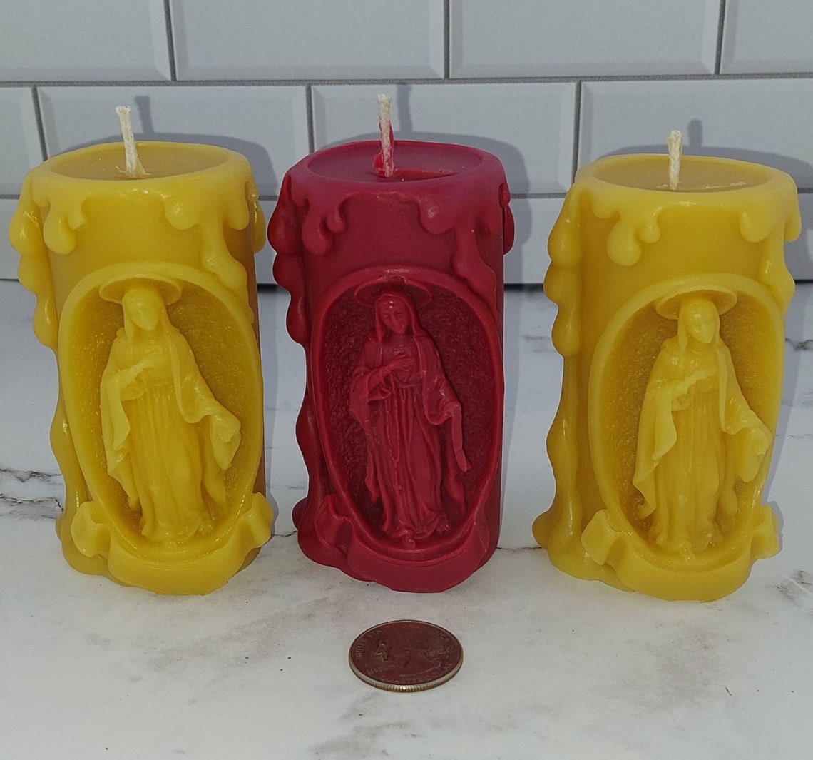 Virgin Mary Pillar Unscented Beeswax Candle Free Domestic | Etsy