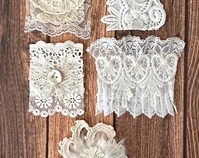 White Lace Clusters, Hand Sewn Journal Embellishments With Vintage ...