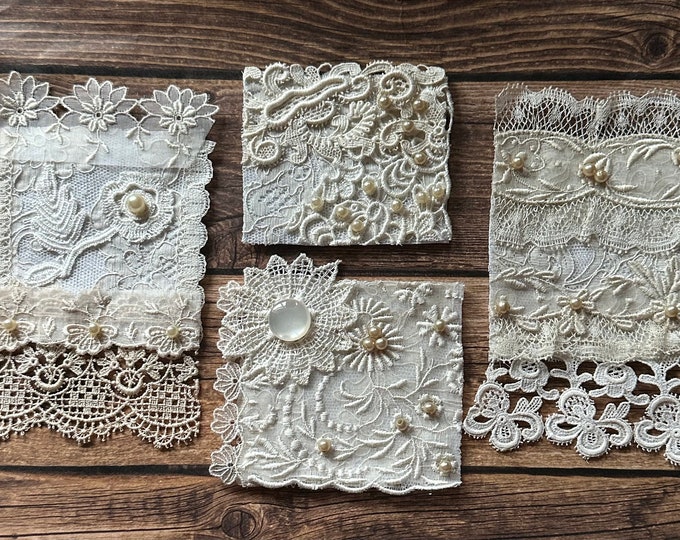 Vintage Lace Collage Clusters With Pearl Details, Hand- Sewn Journal ...
